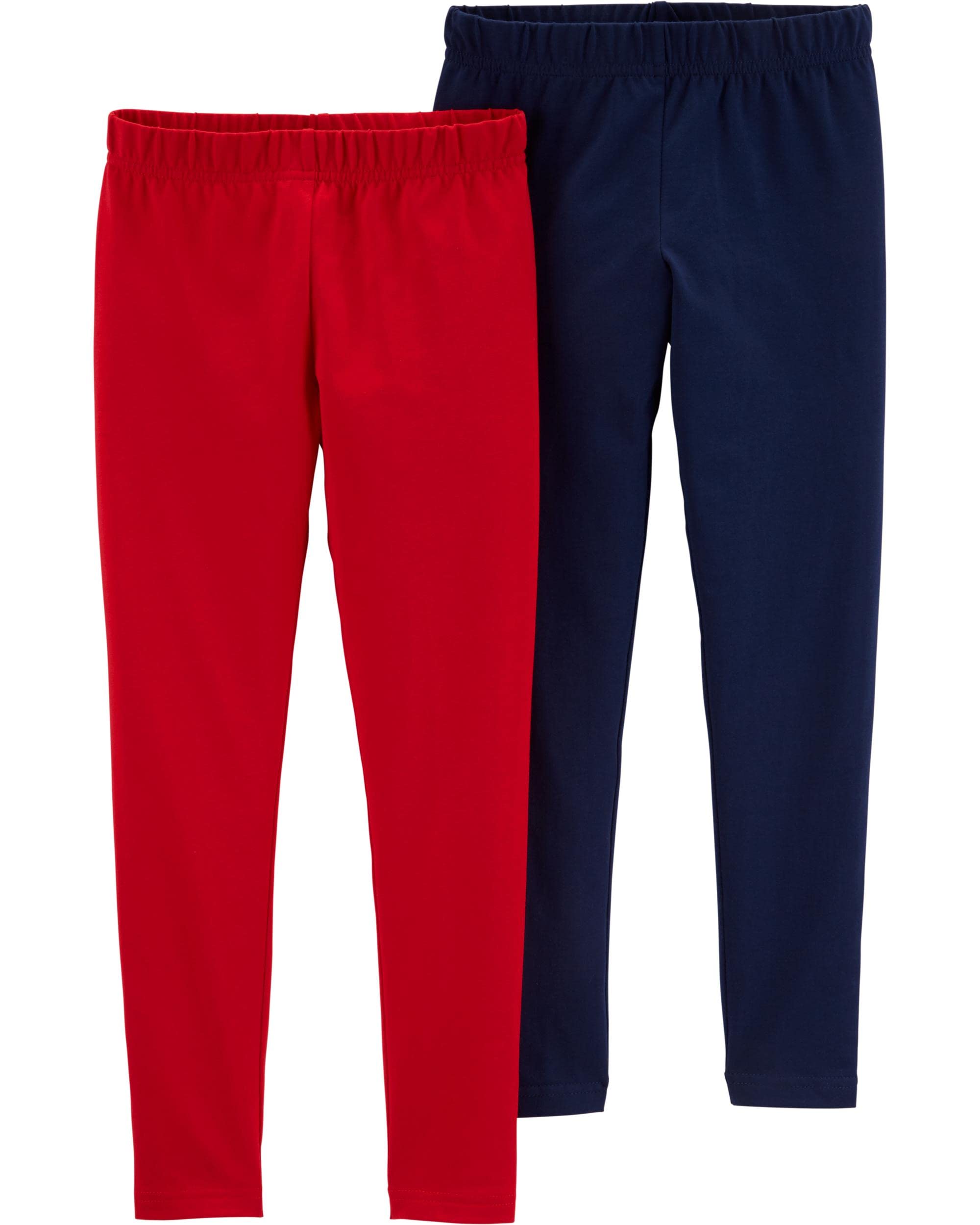 Carter's Girls' Baby, Toddler, Kids, 2 Pack Cotton Leggings, Red/Navy, 7 Kids