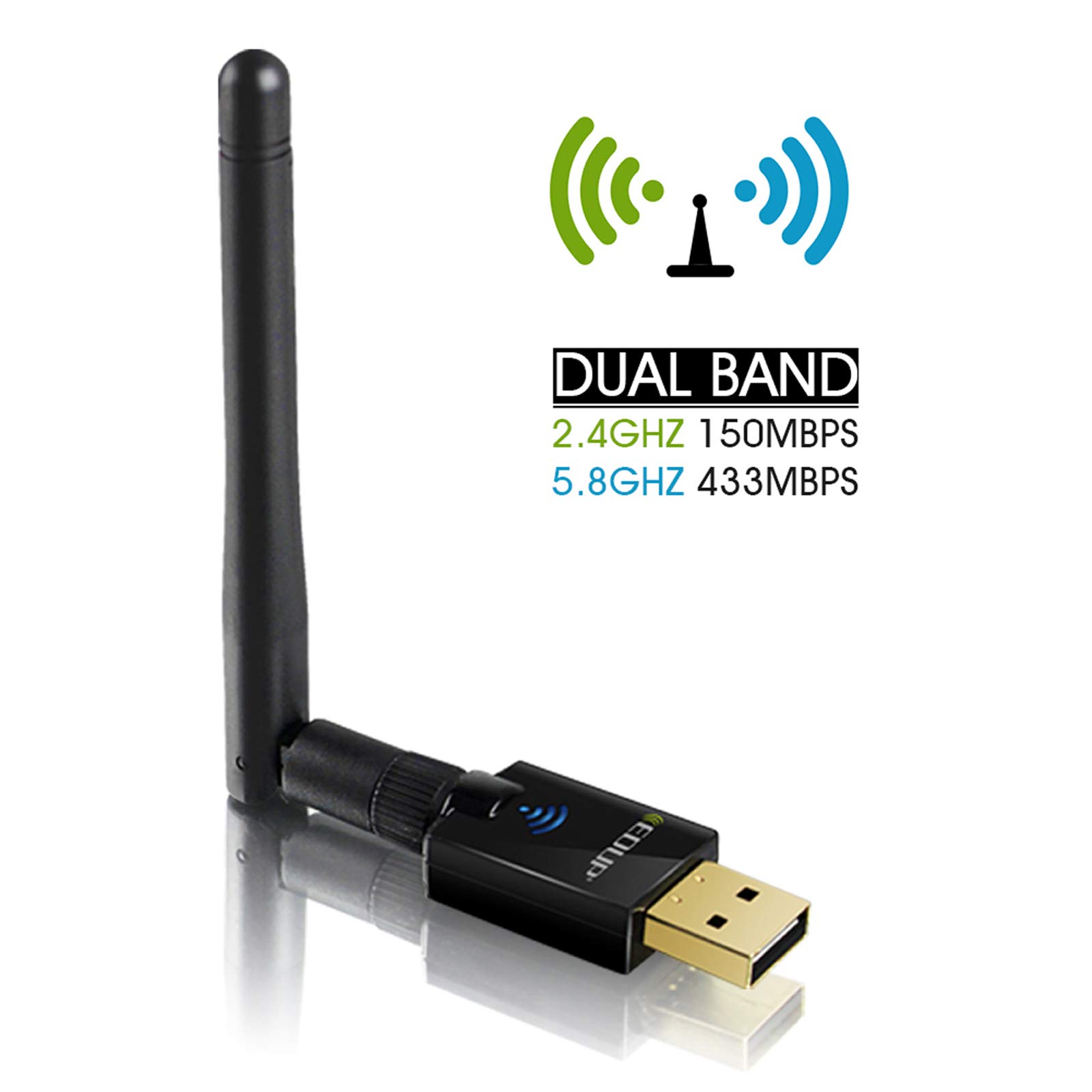 USB Wifi Adapter AC600Mbps with Wi-Fi Antenna for Laptop Desktop PC,Dual Band 5.8G/2.4Ghz Wireless Network Adapters Compatible OS with Windows XP/Vista/ 7/8.1/8 /10 / and Mac Os X 10.6-10.15