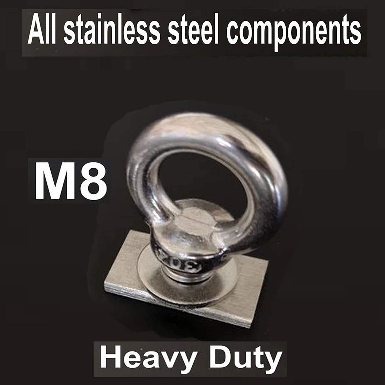2 pack M8 Full Heavy-Duty Stainless Steel - Kayak Track Mount Rail Tie Down Eyelet to Hold Your Bungee Cord or Ropes - Quick Release Rail Tie Down Anchor - No Track - Can be Used for anchoring