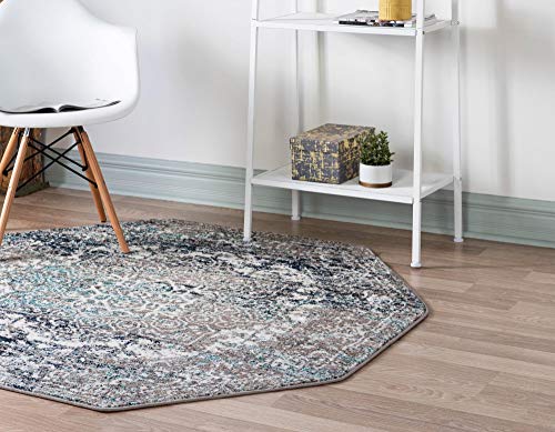 Rugs.com Arlington Collection Rug β 5 Ft Octagon Grey Medium-Pile Rug Perfect for Living Rooms, Kitchens, Entryways