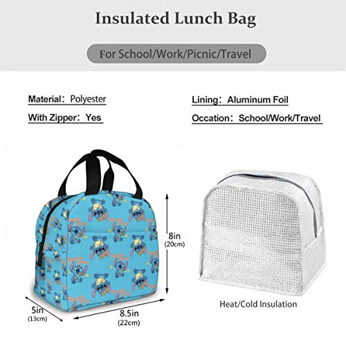 ZJBLHEQ Cute Blue Insulated Lunch Bag Portable Thermal Cooler Box Reusable Picnic Tote Bento Bag For Men Women Work School Travel