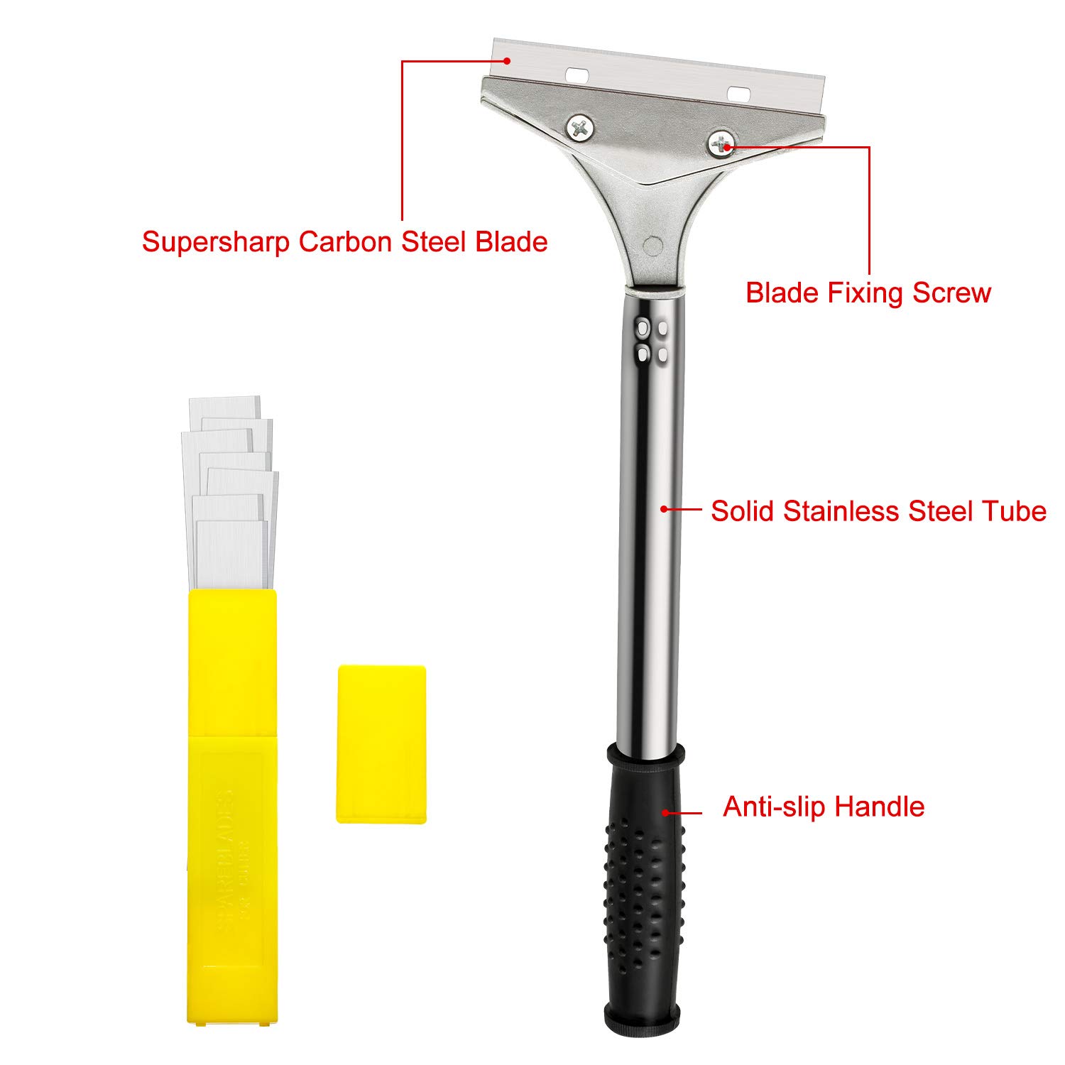 4 Inch Razor Blade Scraper Tool Tile Paint Scraper Floor Wall Paper Removal Smoothing Scraper with 10 Pieces Replacement Blades for Removing Wallpaper, Sticker Glue Floor Adhesive 2 Pieces (Black)