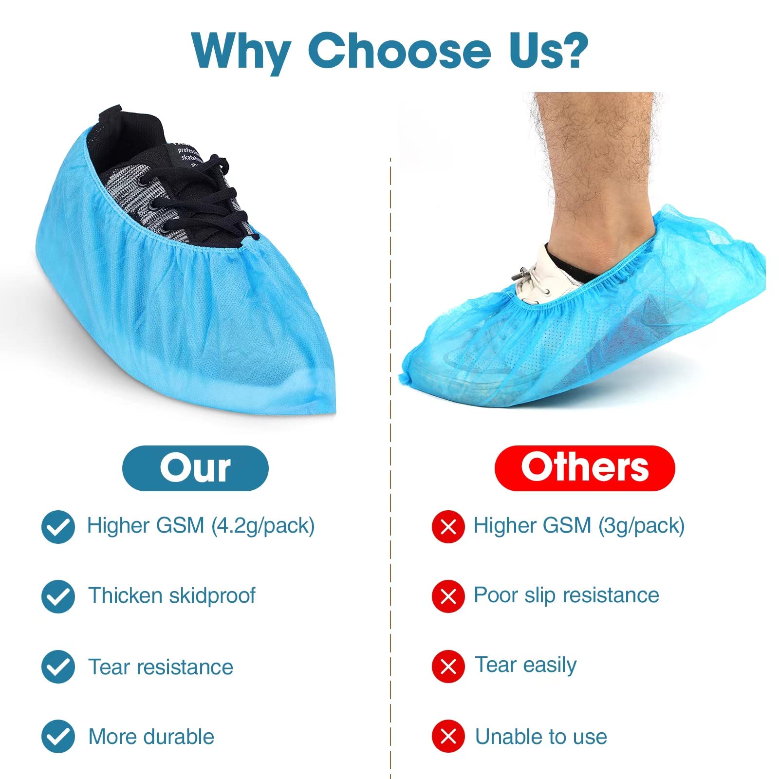 200 Pack Durable Non-slip Shoe Covers - Non Woven Disposable Booties Covers, Blue Foot Coverings Shoecover Boot Covers for Indoors Floors Construction Work Carpet House