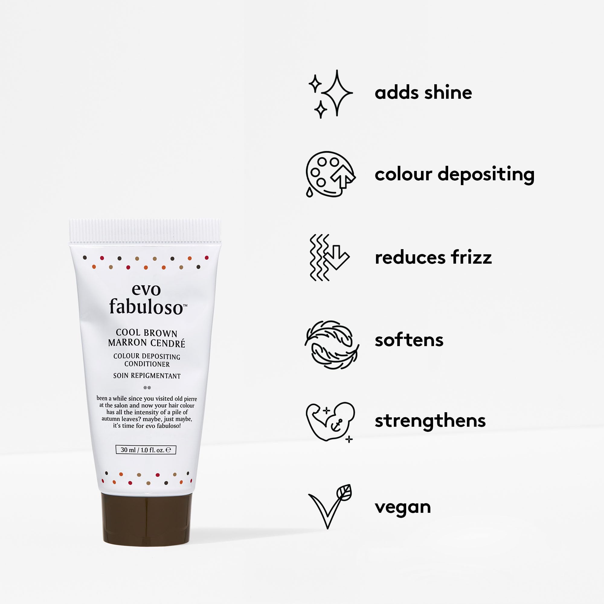 EVO Fabuloso Cool Brown Colour Depositing Treatment - Colour Care Conditioner for Colour -Treated Hair - Helps Maintain Colour Depth, Tone & Shine, 30ml / 1.01fl.oz