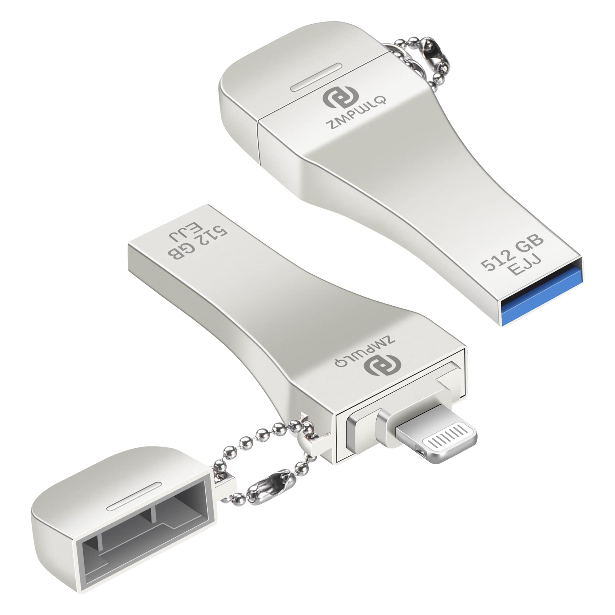PL ZMPWLQ Photo-Stick for iPhone/iPad 512GB with Apple MFi Certified External Storage Thumb-Drive for Backup-Flash-Drive, USB Memory Stick for Laptop/PC 1PC