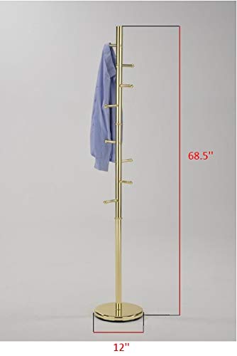 Kings Brand Furniture - Hyre 8 Hook Entryway Hall Tree Coat & Hat Rack Stand, Brass