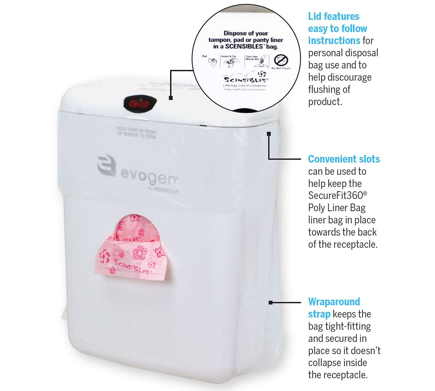 Evogen No-Touch Combination Receptacle (EVNT-CWR), White