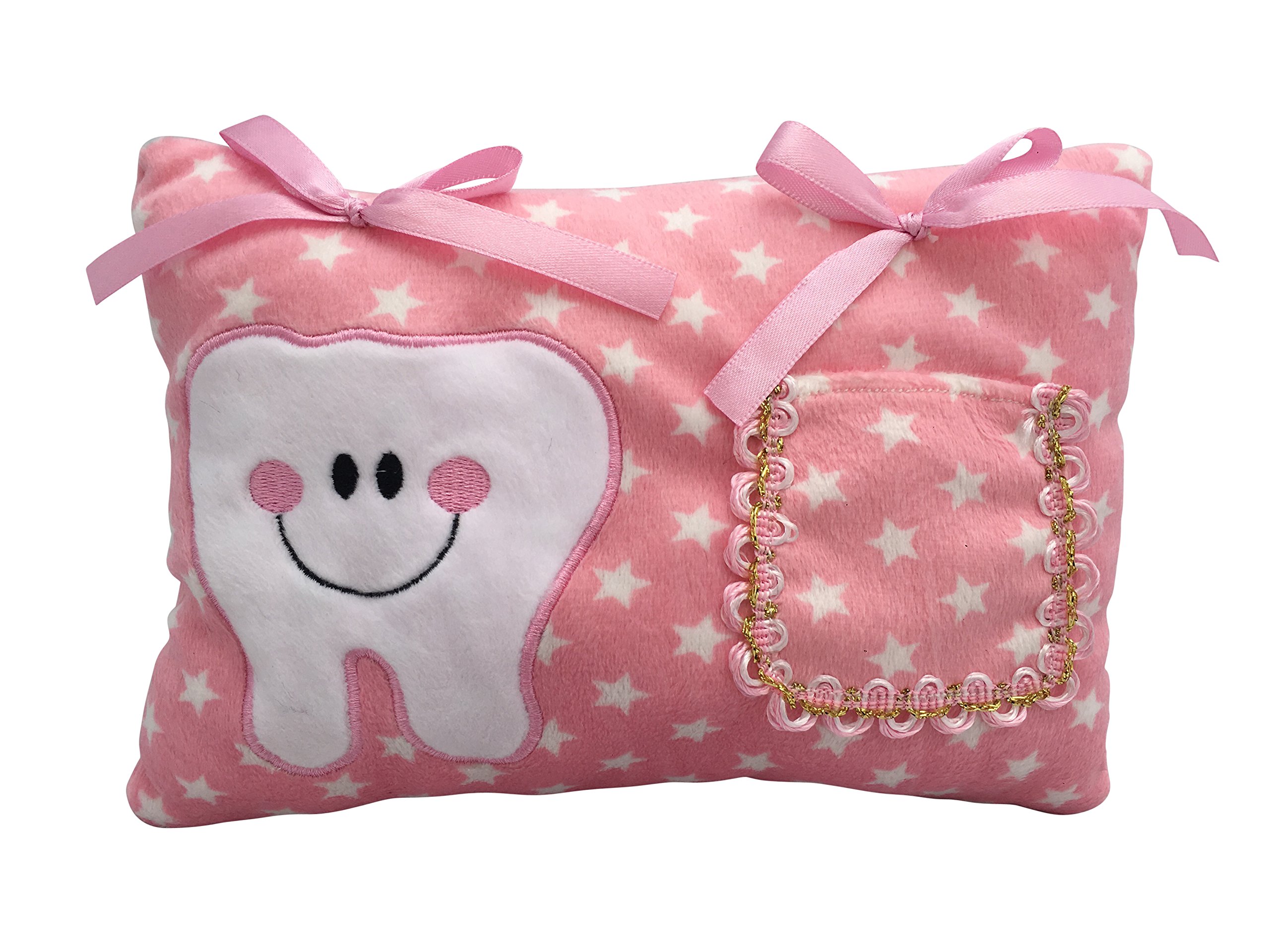 APOWUS Girls Tooth Fairy Kit with Pink Pillow, Wood Box Organizer, 20 Letters