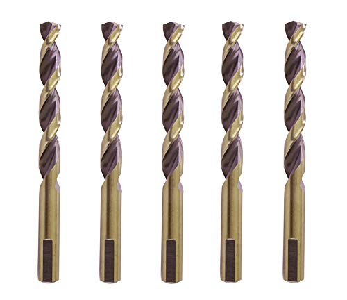 Hss Drill Bit Set 31/64 in. Jobber Twist Parabolic Flute Golden/Black 3-Flat Shank Drill Steel Metal-5Pcs