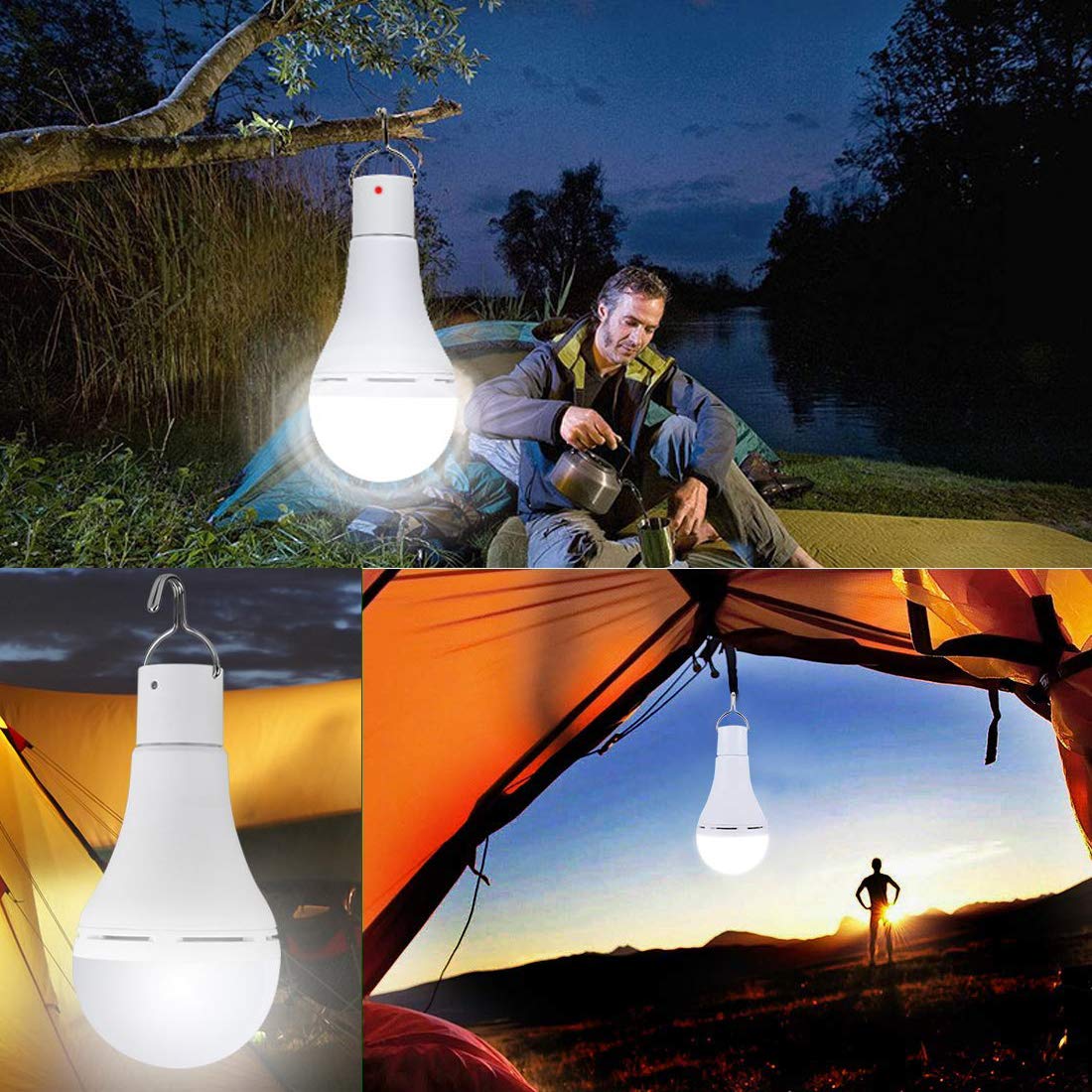 Afoskce Solar Light Bulb Outdoor Rechargeable 300LM Solar Powered Light Led Bulb with Remote Timer, Lighting Sensor, 4 Lighting Mode for Chicken Coops Shed Hiking Camping Hurricane Emergency Lighting