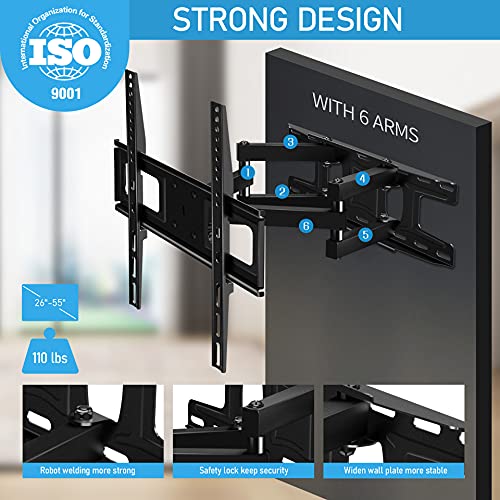 C-MOUNTS Full Motion TV Wall Mount Bracket with Articulating Dual Arm Swivel and Tilt fit 26 to 55 Inch Flat Screen TVs,Max VESA 400X400 and 110lbs,Fits up to 16" Studs