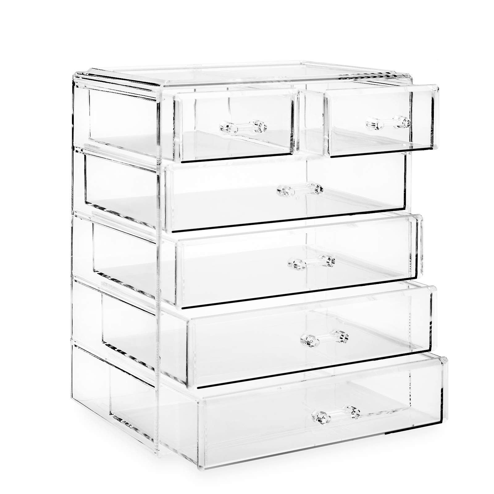 Casafield Acrylic Cosmetic Makeup Organizer & Jewelry Storage Display Case - 4 Large, 2 Small Drawer Set - Clear