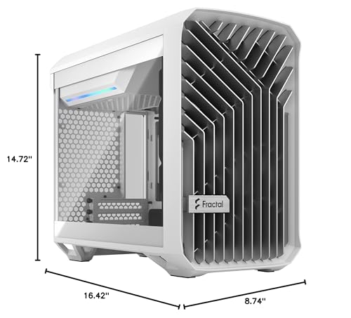 Fractal Design Torrent Nano White - Clear Tint Tempered Glass Side Panel - Open Grille for Maximum air Intake - 180mm PWM Fan Included - Type C - mITX Airflow Mini Tower PC Gaming Case