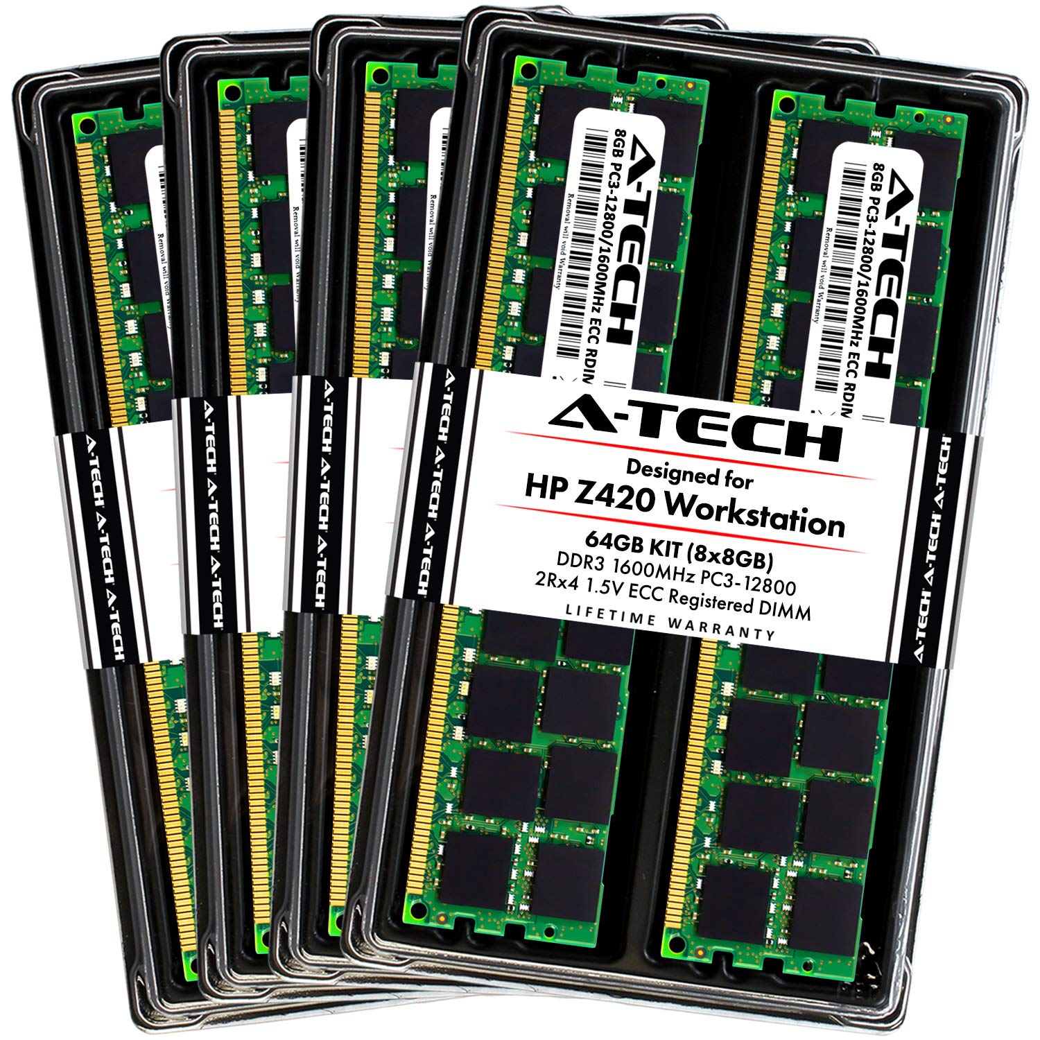 A-Tech 64GB ECC Registered Memory Kit for HP Z420 Workstation (8 x 8GB) ECC-RDIMMDDR3 PC3-12800 1600MHz 240-Pin DIMM 2Rx4 1.5V Dual Rank RAM Upgrade