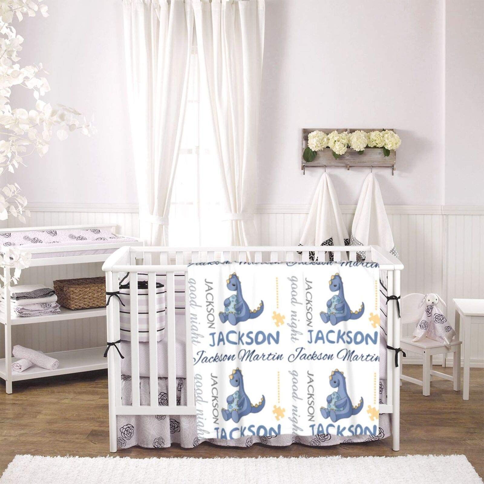 PFCNYMUA Personalized Baby Blankets for Boys with Name, Customized Dinosaur Baby Boys Blanket with Name for Baby Gifts Items 30x40 Inches
