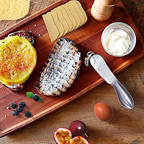 Linwnil 4pcs Stainless Steel Cheese Spreader Knives,4pcs Mini Spoons,for Condimets, Cheese, Butter, Charcuterie Board Accessories, Snack Time, Party