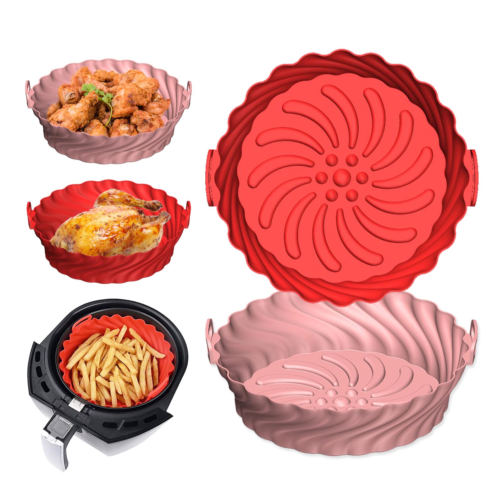 2Pcs Air Fryer Silicone Pot - 8.5 Inch Air Fryer Silicone Liners Round Food Safe Non Stick Air Fryer Basket Oven Accessories,Reusable Replacement of Flammable Parchment Liner Paper Fits 5QT Air Fryer