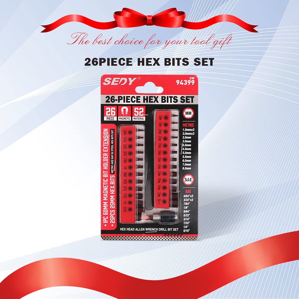 25-Piece Hex Bit Set - Premium Allen Key Drill Bit Set, Durable Allen Wrench Drill Bits, Hex Ket Drill Bit Set & Quick Change Bit Holder, SAE Metric Hex Drill Bit Set Strong Magnetic Tips