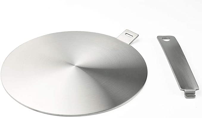 2020 Newest Heat Diffuser Stainless Steel Induction Adapter Plate Removable Handle Coffee Milk Cookware Induction Hob Heat Cooking Diffuser for Electric Stove 5.5inch