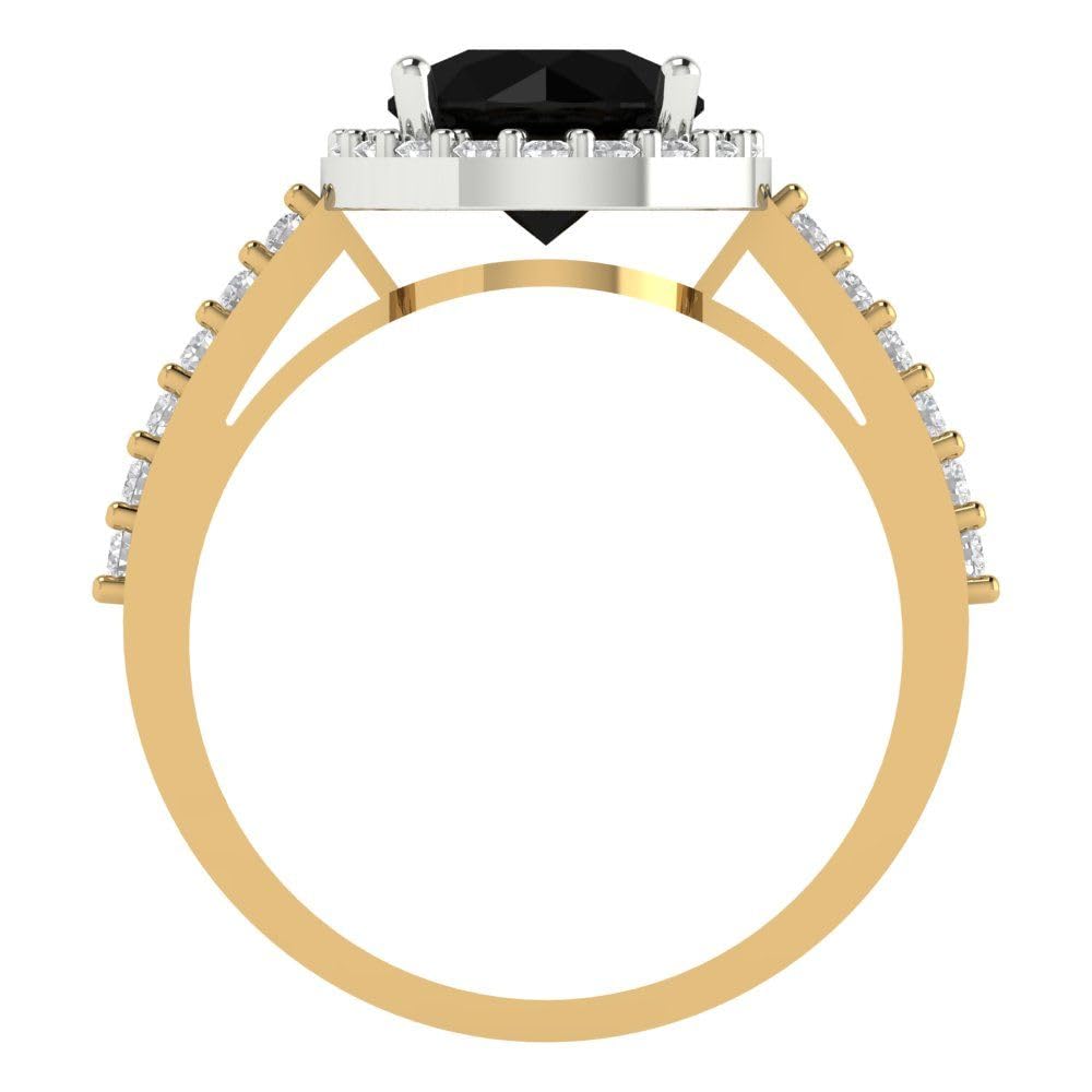 2.5 ct Round Cut Solitaire W/Accent Halo Natural Black Onyx Art Deco Wedding Statement Bridal ring 18K 2 tone Gold Size 9.5