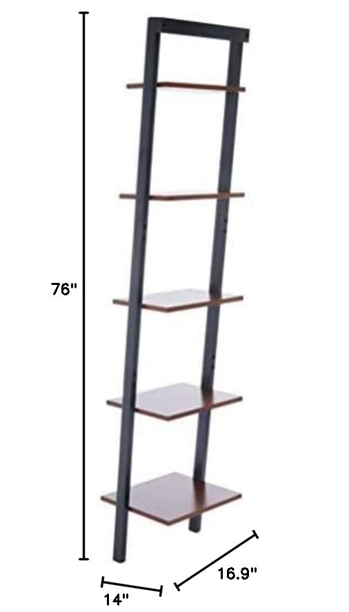 Safavieh Home Collection Allaire Honey Brown/Charcoal 5-Tier Leaning Storage Display Shelves Living Room Bedroom Office Bookcase Etagere, 0
