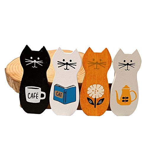 4pcs Clothes Pegs, Cute Clothespin, Natural Photo Clips, Multiufunction Wooden Clothespins, Cat Design DIY Craft Decoration