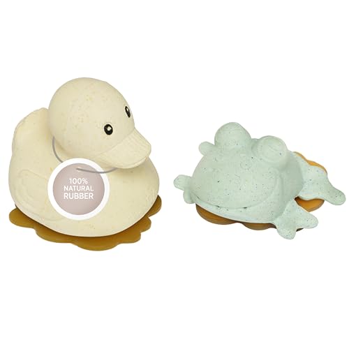 HEVEA Squeeze'n'Splash Rubber Duck & Frog Bath Toys Gift Set - Bath Toy for Babies and Toddlers - 100% Natural Rubber, Plant Based, Plastic-Free, BPA-Free