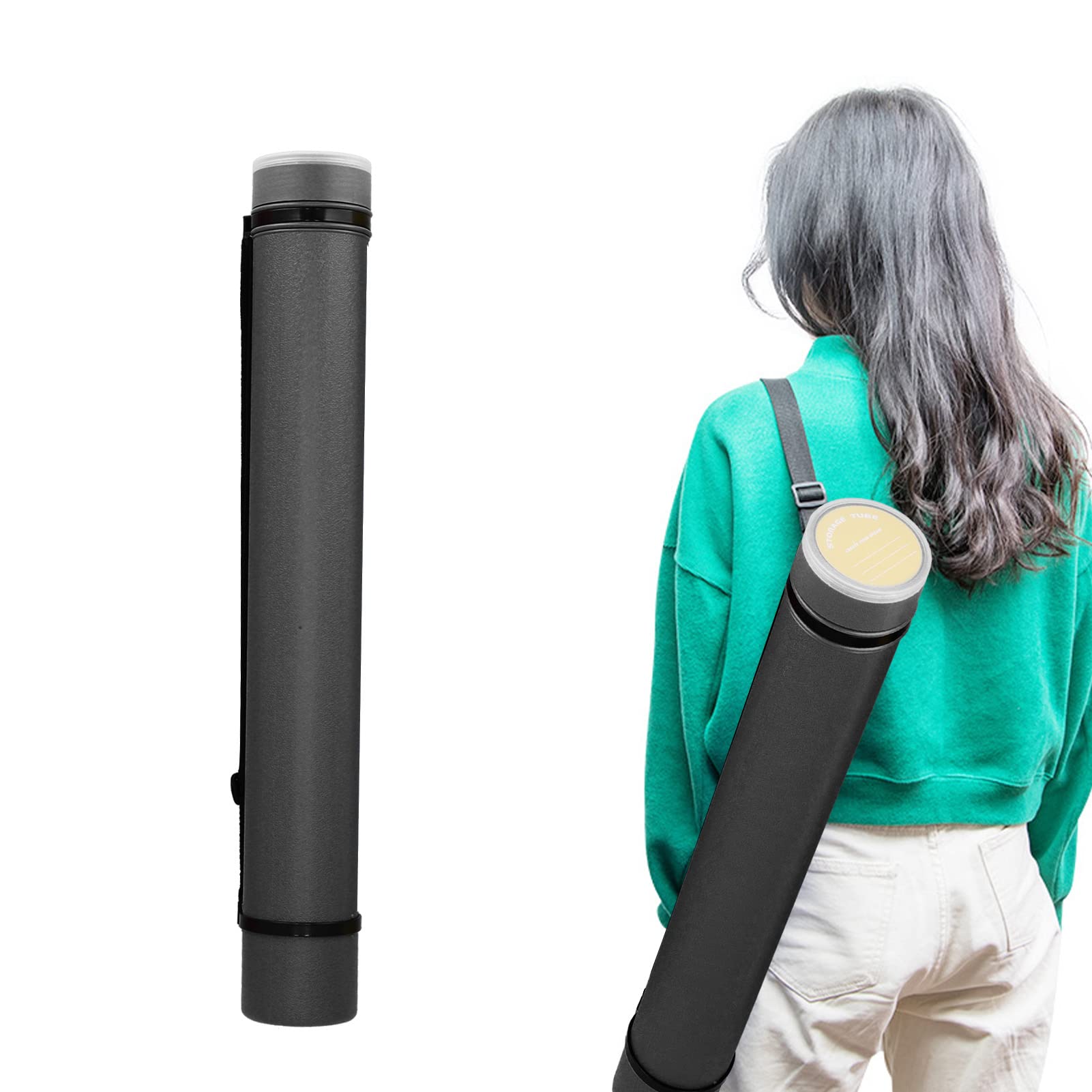 Poster Tube with Strap, Poster Tubes, Large Capacity Document Poster Storage Tube with Strap Poster Holder Tube Poster Storage for Artworks, Blueprints, Drafting and Scrolls(Black)