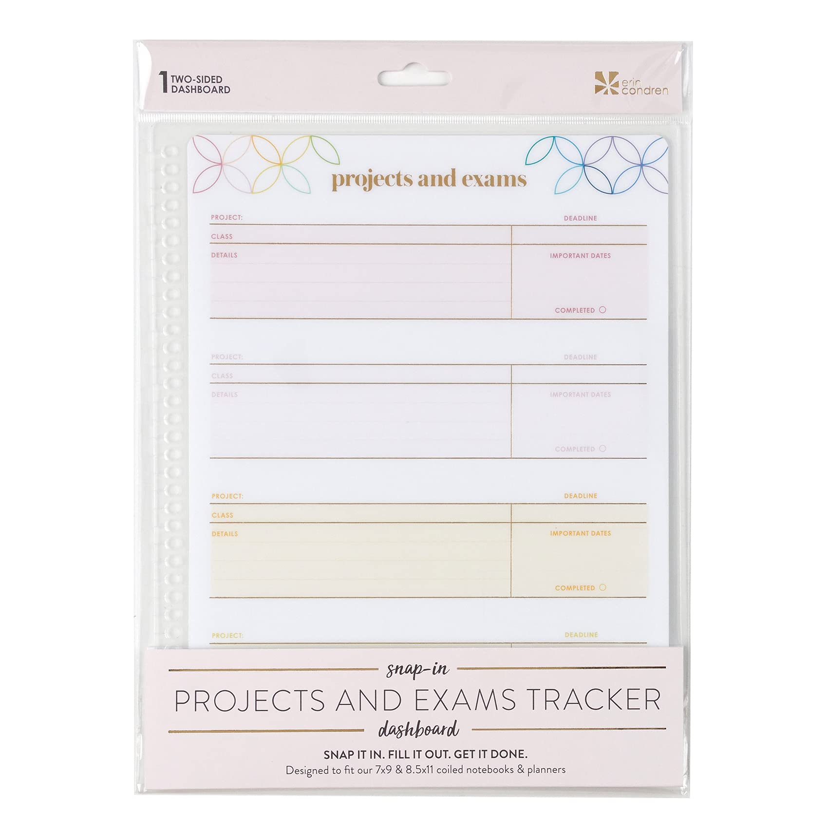 7" x 9" Snap-in Dashboard for Projects & Exams. Two-Sided Wet Erase Surface. Gold Metallic Accents. Fits Spiral Notebooks 7" x 9" or Larger by Erin Condren.