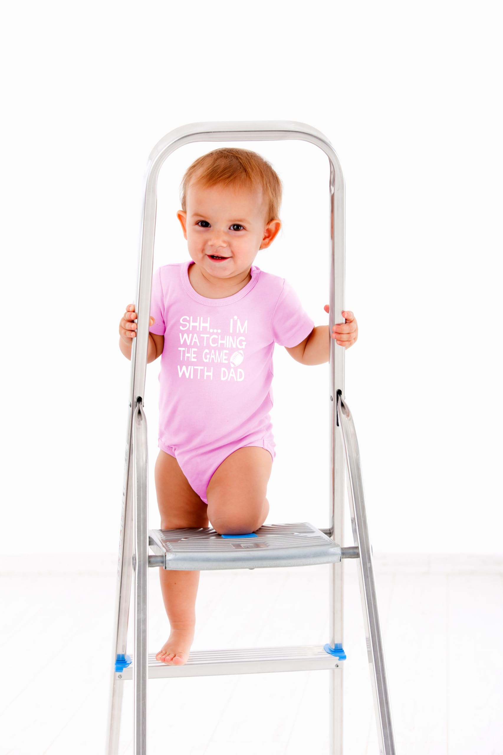 AW Fashions Shh... I'm Watching The Game With Dad Baby Bodysuit Funny Infant Clothes Romper Boy Clothes (6 Months, Pink)