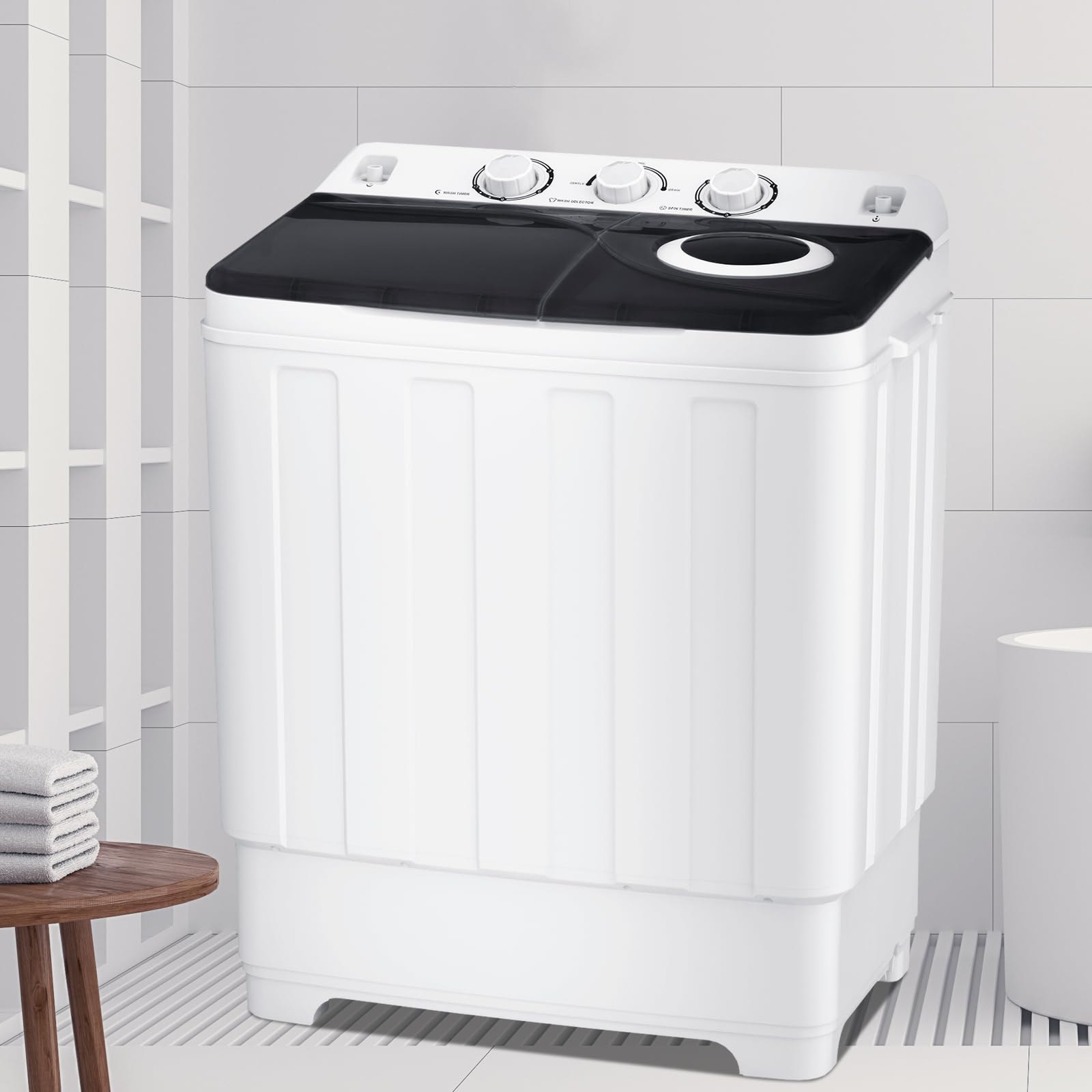 2 In 1 Portable Washing Machine, Washing Machines, Twin Tub Compact Washer 28lbs Capacity, Laundry Washer with Control Knobs/Timer Function/Drain Pump, Washer and Spinner Dryer for Apartment, RV