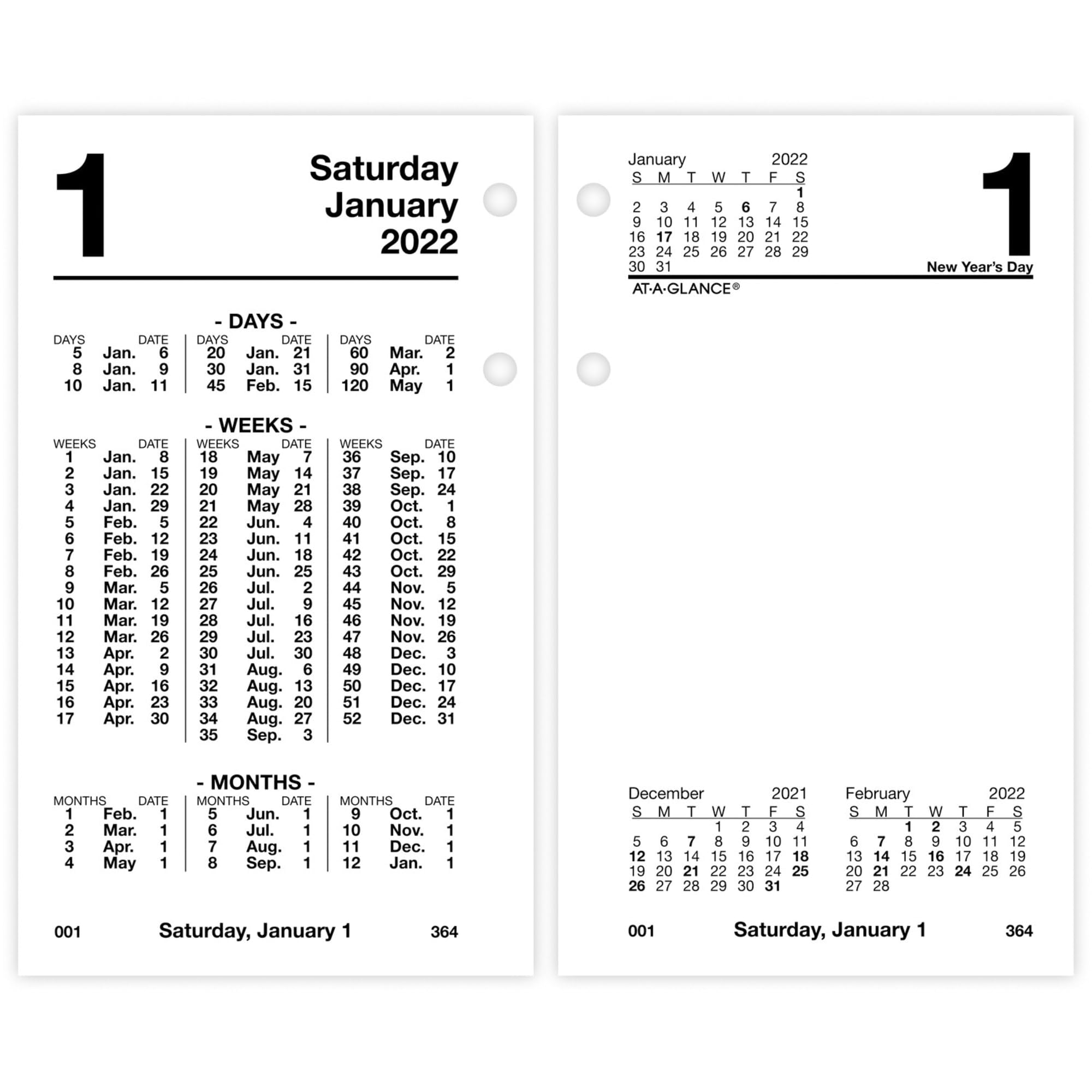 2022 Daily Desk Calendar Refill by AT-A-GLANCE, 5" x 8", Loose-Leaf, Pad Style (E45850)