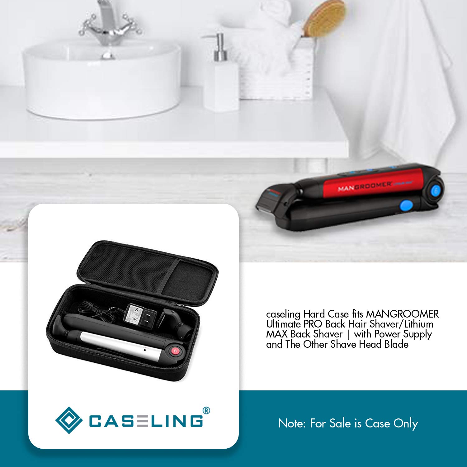 caseling Hard Case fits Mangroomer Ultimate Pro Back Hair Shaver Lithium Max Back Shaver with Power Supply and The Other Shave Head Blade