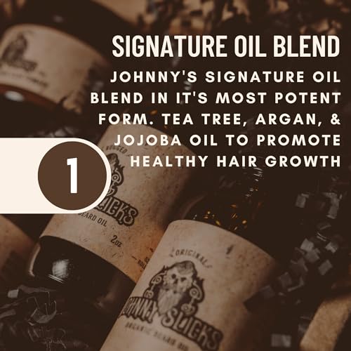 Johnny Slicks Organic Beard Oil | Moisturize, Soften, Promote Hair Growth, Reduce Itch (US Made, Veteran Owned Handcrafted with Clean Ingredients), Rugged