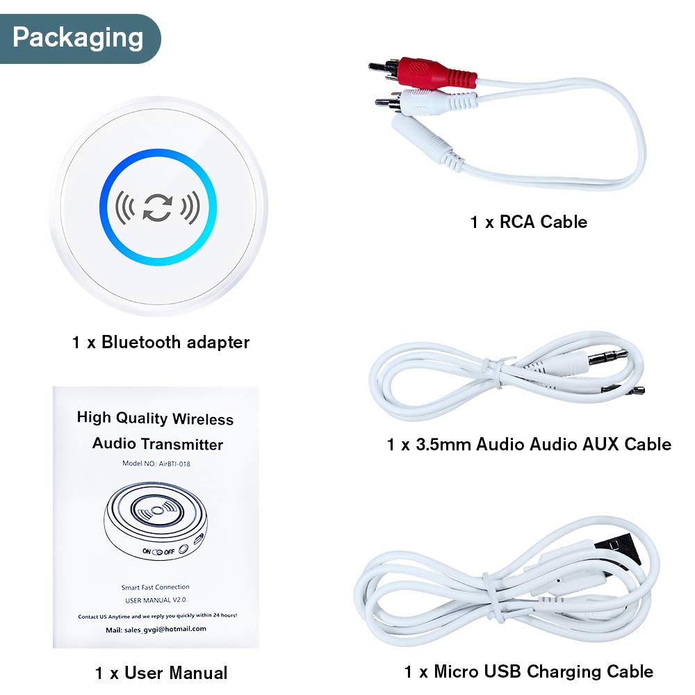 Friencity Bluetooth 5.0 Transmitter for TV Watching, apt-X Low Latency Wireless 3.5mm Aux Adapter for PC Home Stereo Radio Projector DVD Xbox PS4 RCA, Connect 2 pairs of headphones simultaneously