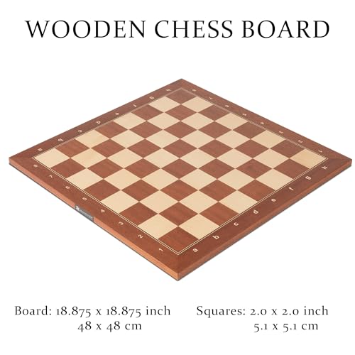 A&A 18.875" Professional Wooden Tournament Chess Board/Mahogany & Maple Inlaid /2.0" Squares w/Notation
