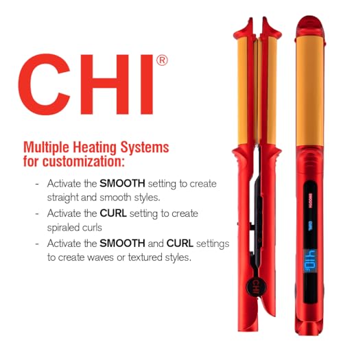 CHI 3-In-1 Hairstyling Iron, Versatile Styling Iron To Smooth, Curl, or Flip Hair, Adds Shine & Reduces Frizz, 1" Iron, Ruby Red