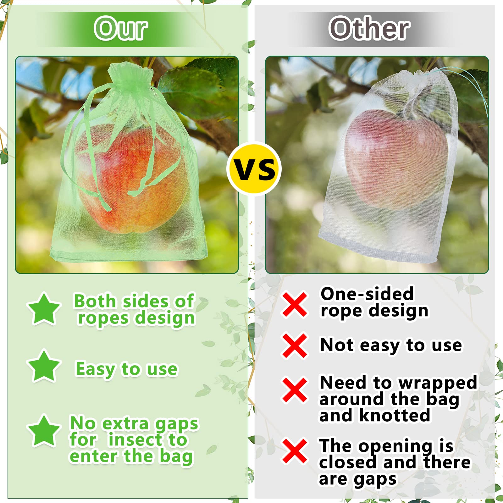 200 Pcs Fruit Protection Bags Fruit Netting Bags with Drawstring Fruit Bags for Fruit Fruit Protect Bags Vegetable Fruit Net Fruit Cover Mesh Bag for Protecting Fruits(Fruit Green,6 x 8 Inch)
