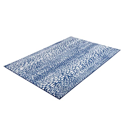 Abani Area Rug - 4x6 - Antelope Collection - Indoor Use - Blue & Cream Animal Print - Medium Pile-Turkish Made-Stain & Shed Resistant Livingroom Bedroom Kitchen Office-Safe for Kids & Pets-Soft Feel
