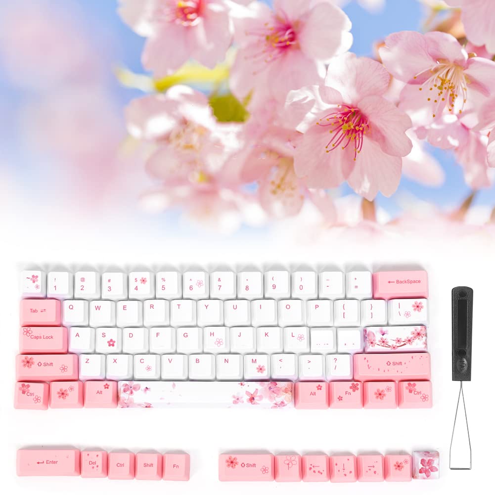 Hopcd Five-Faced Dyed Anime Style PBT Mechanical Keyboard Replacement Bouton Keycaps Set DIY Sublimation PBT Keycaps - 73PCS(Cherry-Blossom)