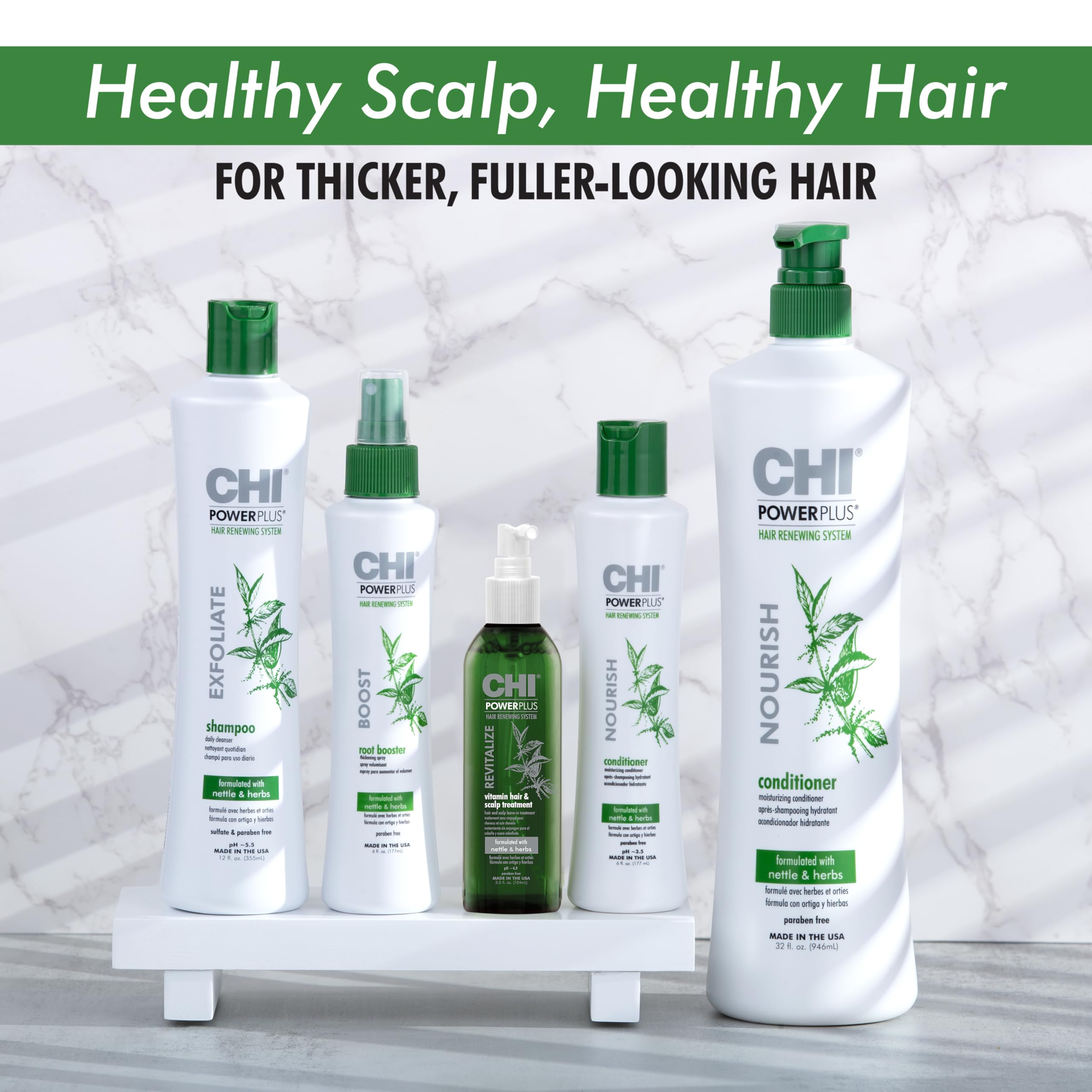 CHI Power Plus Step Exfoliate Shampoo 32oz Power Plus Step 2 Nourish Conditioner 32oz and Power Plus Step 3 Revitalize Vitamin Hair Scalp Treatment 3.5oz fluid_ounces, 12 Fl Oz