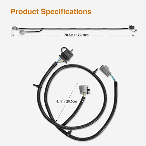 70.5'' Heavy Duty 4-Way Tow Hitch Trailer Wiring Harness for 2007-2018 Jeep Wrangler JK Replace OEM 17275.01, 92015 8001