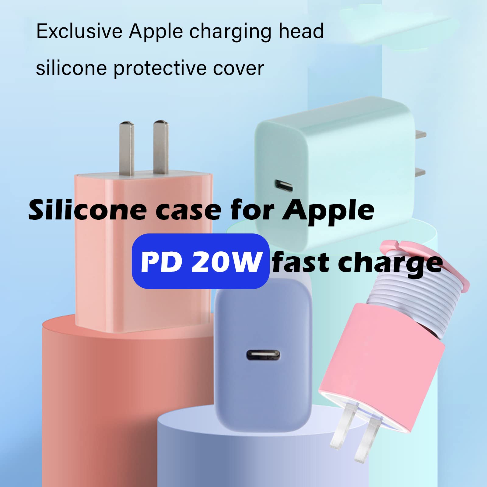 2 in 1 Silicone Charger Protector for iPhone 11/12/13/14 Fast Charger Compatible with 20w/18w Data Cable Winder Anti-Break Protection Cable (Charger and Charging Cable not Included) (Black)