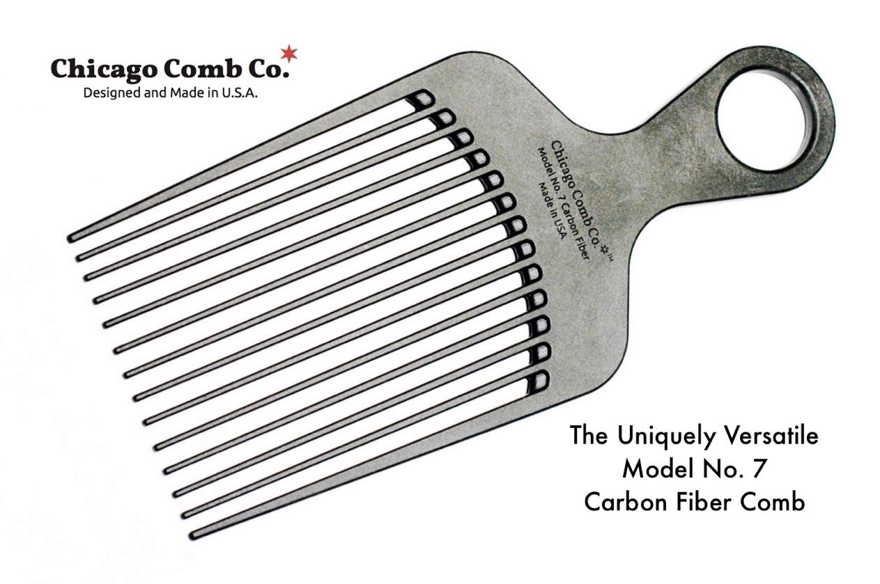 Chicago Comb Model 7 Carbon Fiber Pick Comb, for Long Thick Curly & Afro Hair Styles, Black Color, 6 inches (15 cm)