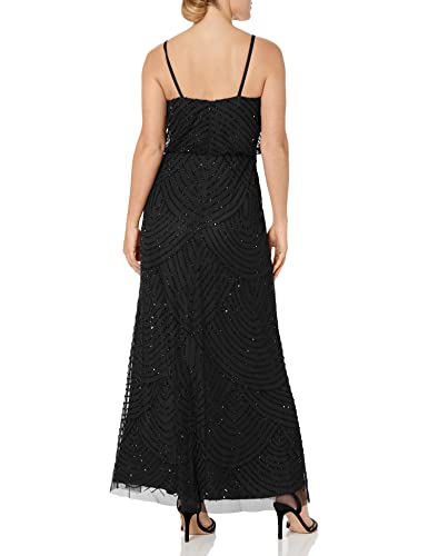 Adrianna Papell Women's Long Beaded Blouson Gown, Black, 16