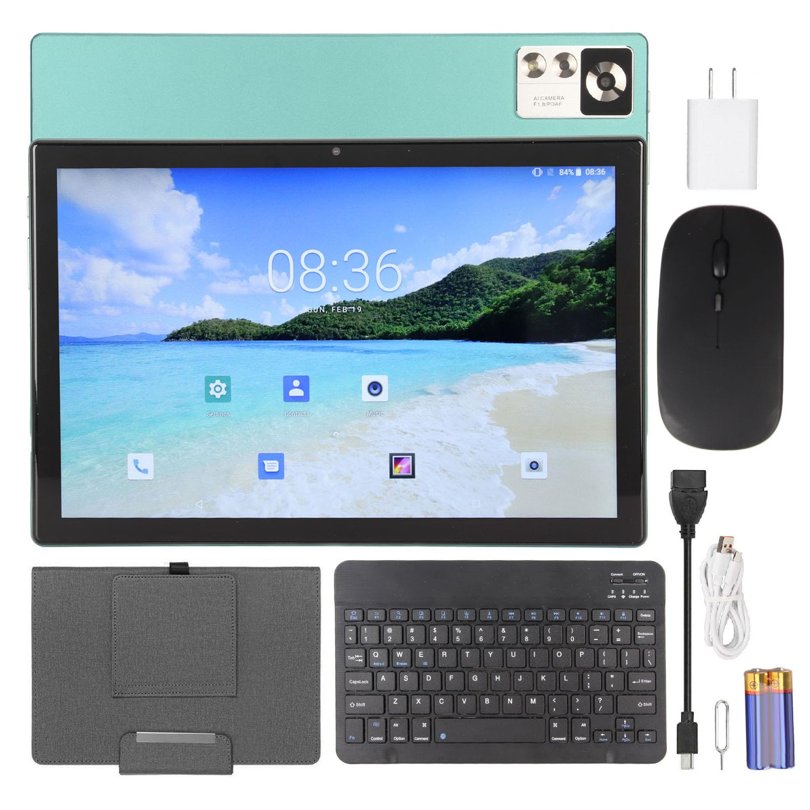 2 in 1 Tablet 10.1 inch Android 12 Tablet, Dual SIM Dual Standby 8GB+256GB Expandable Storage Octa Core 13MP Camera WiFi Tablet with Keyboard Mouse (US Plug)