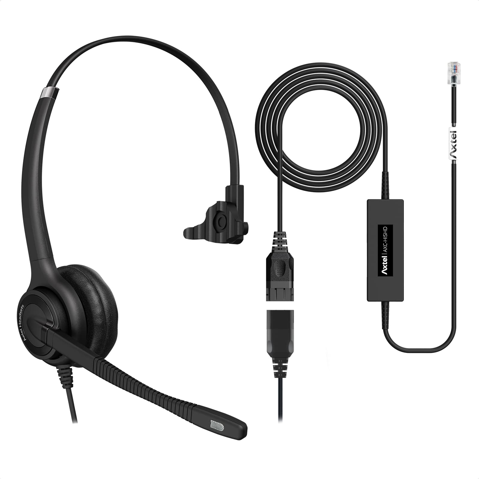 Axtel Bundle Elite HDvoice Mono NC with AXC-HISHD Cable | Noise Cancellation - Compatible with Avaya 1600/9600 Series IP Phones | Microphone Amplifier with up to 8 Levels