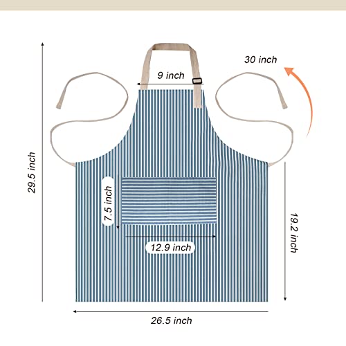 ATROPOS 2 Pack Aprons for Women with Pockets,Waterproof Cooking Aprons for Women,Adjustable Bib Apron Chef Aprons Painting Apron for Kitchen,Cooking,Baking,BBQ,Cleaning,Painting（Green/Blue Stripes）