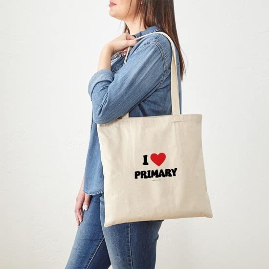 CafePress I Love Primary LDS Clothing LDS T Shirts Tote Natural Canvas Tote Bag, Reusable Shopping Bag