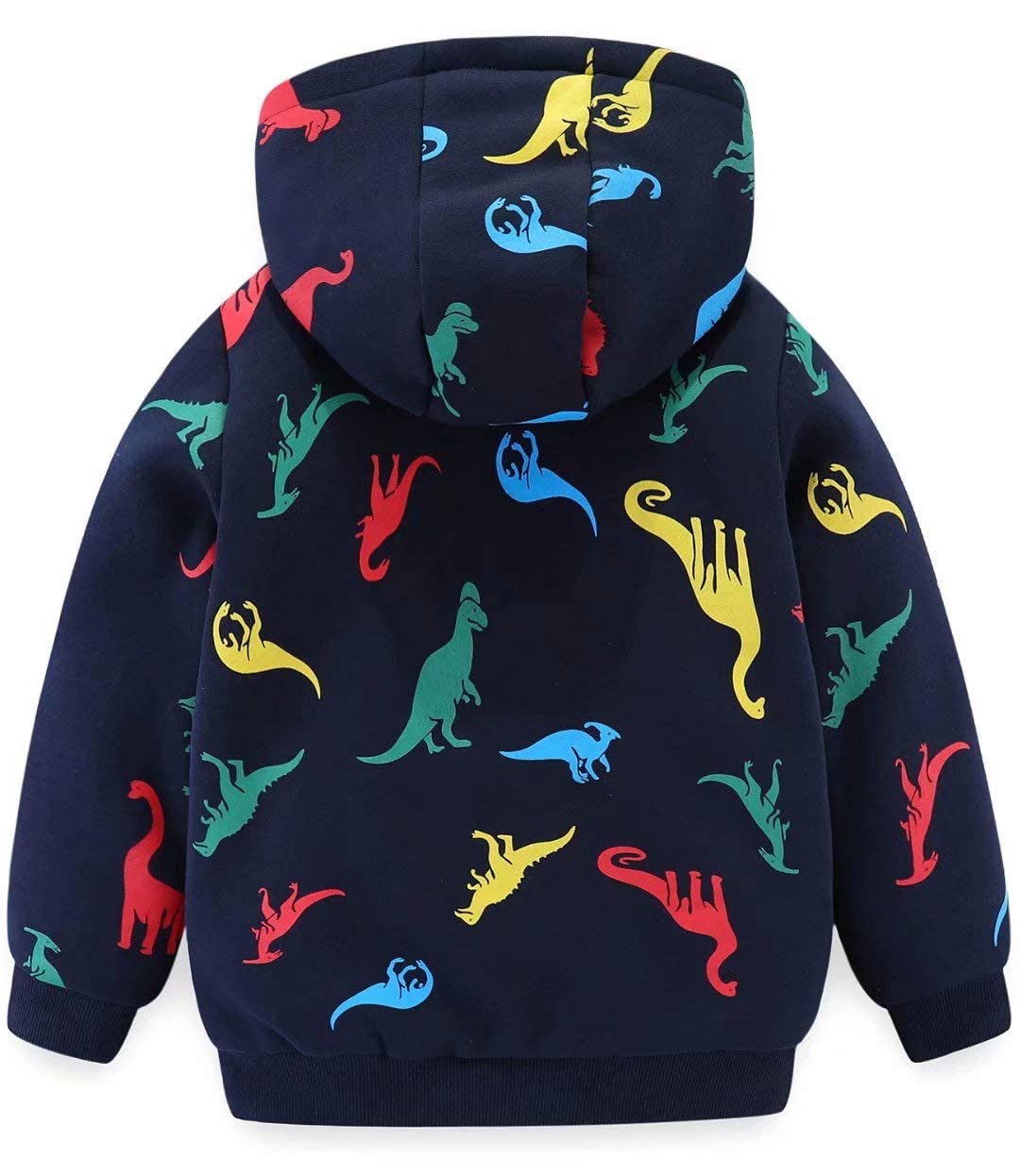 Funnymore Toddler Boy's Sherpa Fleece Lined Jacket,Navy Dinosaur Spring Fall Winter Warm Hoodie Coat Clothes 2t